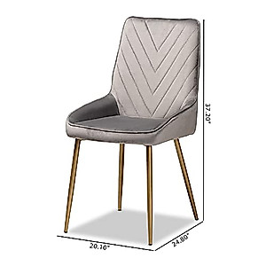 Baxton Studio Priscilla Contemporary Glam and Luxe Grey Velvet Fabric Upholstered and Gold Finished Metal 2-Piece Dining Chair Set