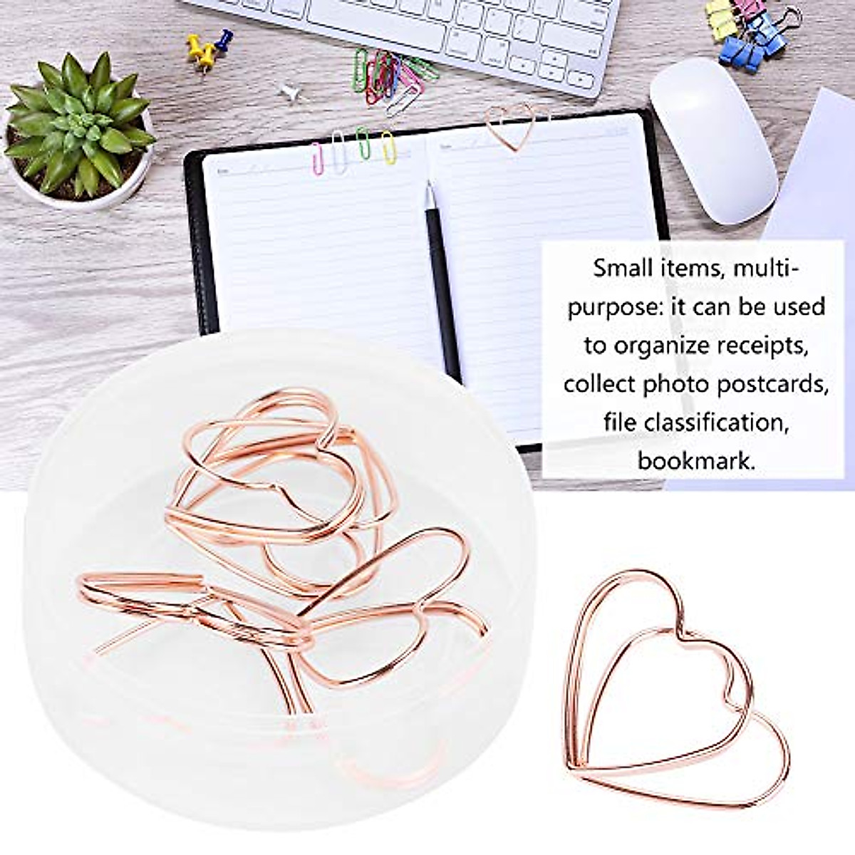 5pcs Paper Clips Rose Gold Color Metal Electroplating Heart Shape Page Marker Funny Bookmark Clip for Office Supplier School Student