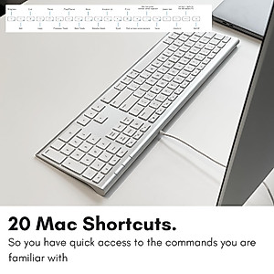 Macally Ultra Slim USB Wired Computer Keyboard - Compatible Apple Keyboard or Windows - Full Size Keyboard with 20 Mac Keyboard Keys - Low Profile Keyboard for iMac Desktop, Macbook Pro/Air
