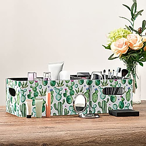 Emelivor Cactus Succulent Floral Storage Basket Bins Set (2pcs) Felt Collapsible Storage Bins with Fabric Rectangle Baskets for Organizing for Office Bedroom Closet Babies Nursery