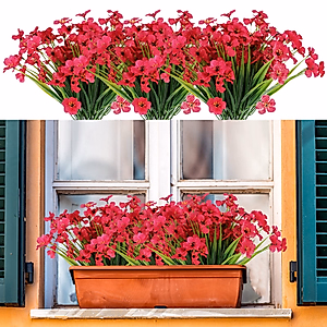 Artificial Outdoor Flowers Violet 24 Bundles UV Resistant Fake Plastic Faux Greenery Plants for Wedding Home Garden Porch Decoration (Fuschia)