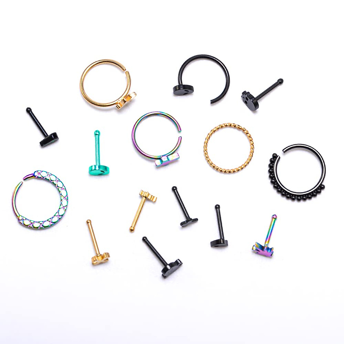 WASOLIE Stainless Steel Nose Rings Studs Piercing Jewelry Colorful Set Septum 20G For Women And Men Jewelry.
