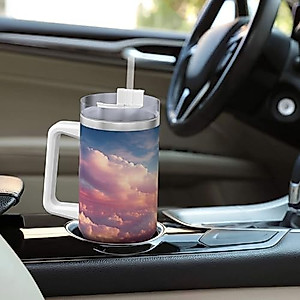 HULIBIN Beautiful Clouds Print Double Deck Stainless Steel Travel Coffee Cup With Lid 40 Oz Ice Bully Cup