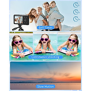 NIKICAM Digital Camera,4K 44MP Kids Digital Camera with 32GB SD Card Compact Point and Shoot Camera with 16X Digital Zoom 2.4 Inch Portable Small Camera for Kids Teens Adults-Black