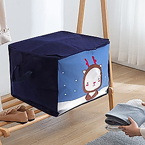 Clothes Storage Bag, Handle Design Double Zipper Non‑woven Fabric and PVC Fabric Clothes Storage Basket for Daily Storage Requirements for Storing Quilts(Cross section navy blue)