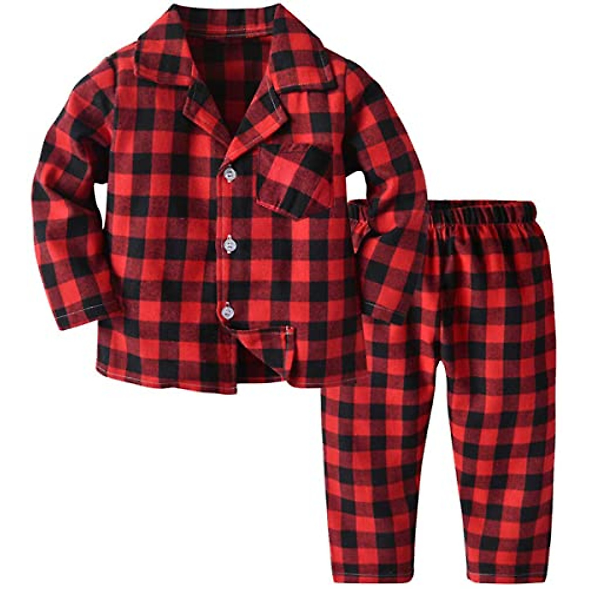 QZH.DUAO Infant Toddler Boy's 2 Piece Cute Plaid Sleepwear Loungewear Nightwear Pajamas Set, Black Red, 7-8 Years = Tag150A