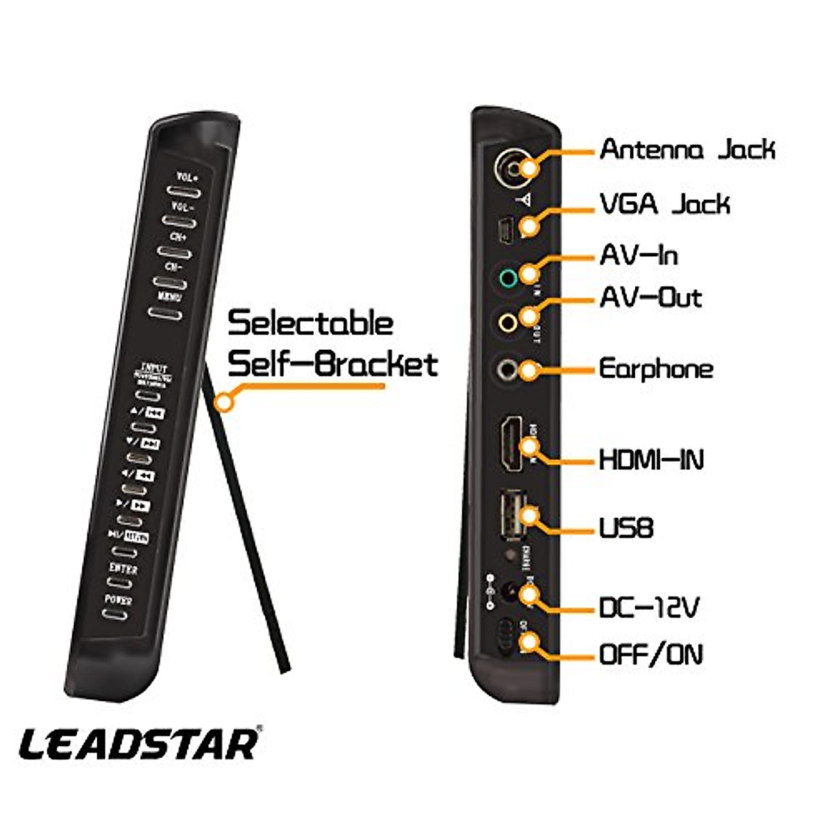 10 Inch Portable Digital ATSC TFT HD Screen Freeview LED TV for Car,Caravan,Camping,Outdoor or Kitchen.Built-in Battery Television/Monitor with Multimedia Player Support USB Card LEADSTAR