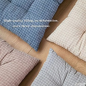Aomkmi Plaid Floor Pillow Chair Pads with Ties Square Office Cushions Non-Slip Tatami Seats for Office Dining Kitchen Set of 4