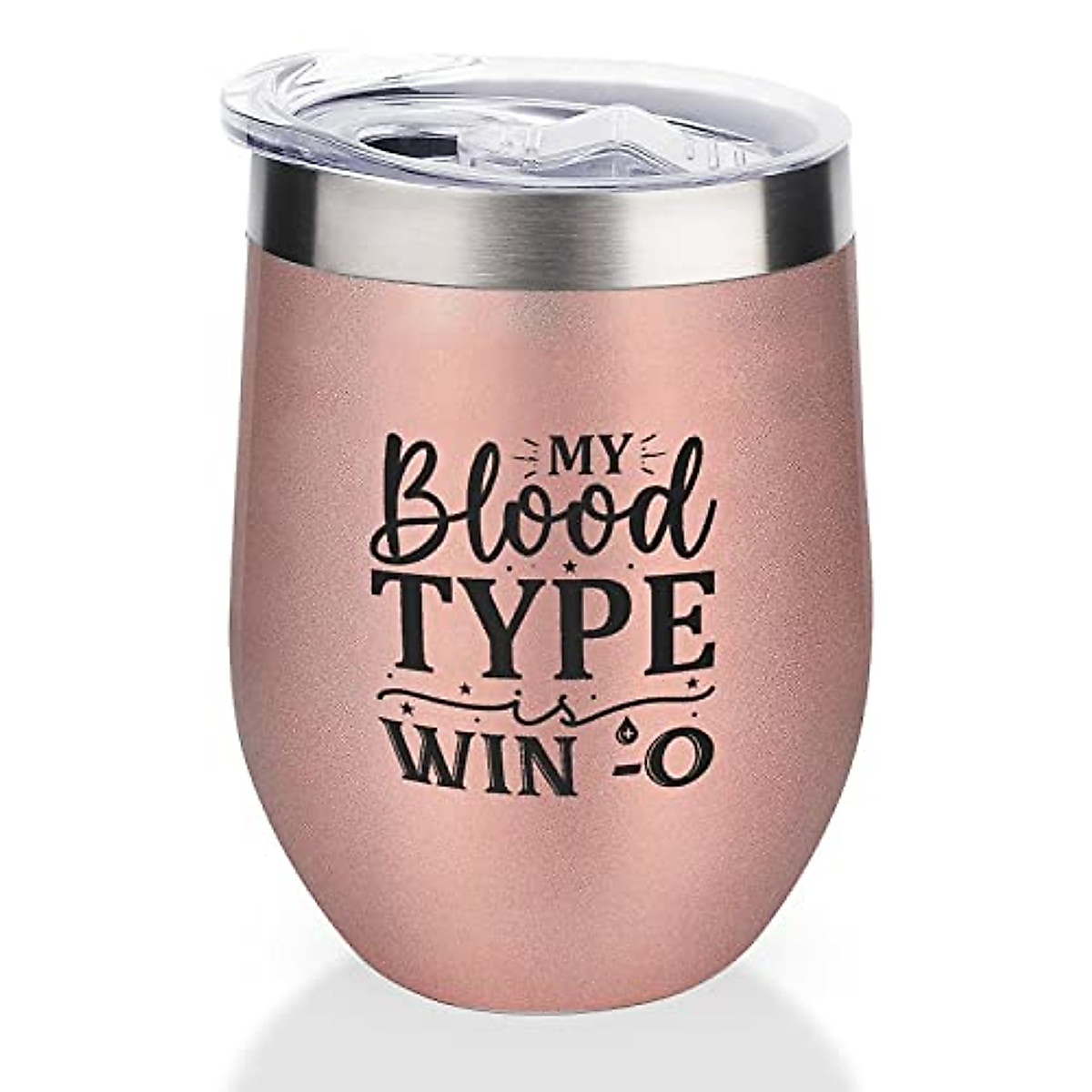 Mighun Wine Tumbler with Lid My Blood Type Is Win Vacuum Coffee Tumbler Stainless Steel Coffee Cup for Cold & Hot Drinks Wine Coffee Cocktails Beer (12 Oz, 1 Pack)