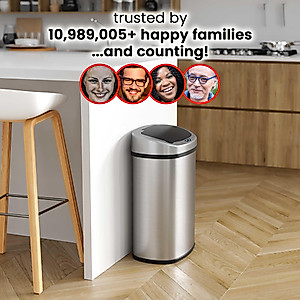 iTouchless 13 Gallon SensorCan Touchless Trash Can with Odor Control System, Stainless Steel, Oval Shape Kitchen Bin
