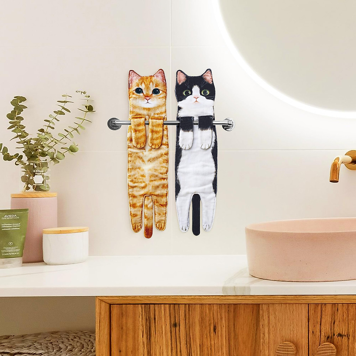 Cat Hand Towels for Kitchen Bathroom - Cute Cat Decor Gadgets - Hanging Soft Absorbent Hand Face Towel - Funny Birthday Mothers Day Housewarming Holiday Unique Gifts for Women Mom Lady Cat Lovers