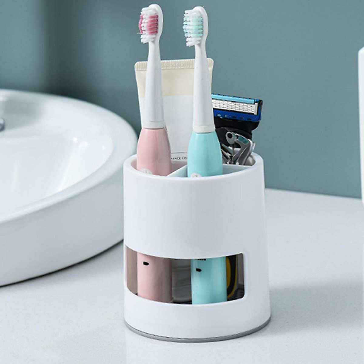 DOITOOL Kitchen Utensils Flatware Caddy Holder Plastic Storage Organizer Wall Mount Kitchen Caddy Bin for Silverware Forks Spoons Chopsticks White Kitchen Utensils Holder