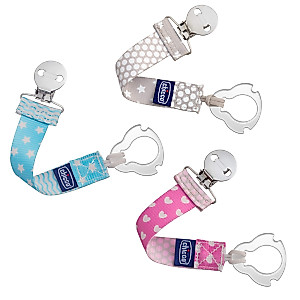 Chicco Two-in-One Pacifier Clip with Loop and Ring Attachments | Loop for Teethers and Small Toys | Ring Included for Knob-Style Pacifiers | Secure Clasp is Gentle on Clothing | Pink