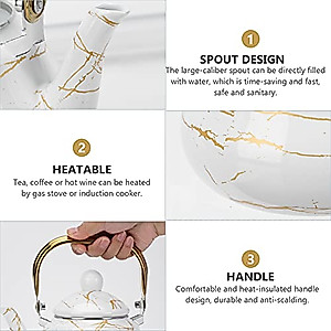 1. 5L Ceramic Enameled Teapot Marble Pear- Shaped Tea Kettle Hot Water Boiling Container for Kitchen Stovetop