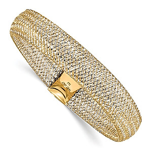 Solid 14k Yellow and White Gold Two Tone Mesh Stretch Bracelet