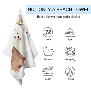 ZHIMI Beach Towels Oversized Pet Party Cute Puppies Cats Hand Bath Towel Pool Towels Microfiber Absorbent Sand Free Quick Dry Towels for Bathroom Gym Camping Women Men 31x51Inch