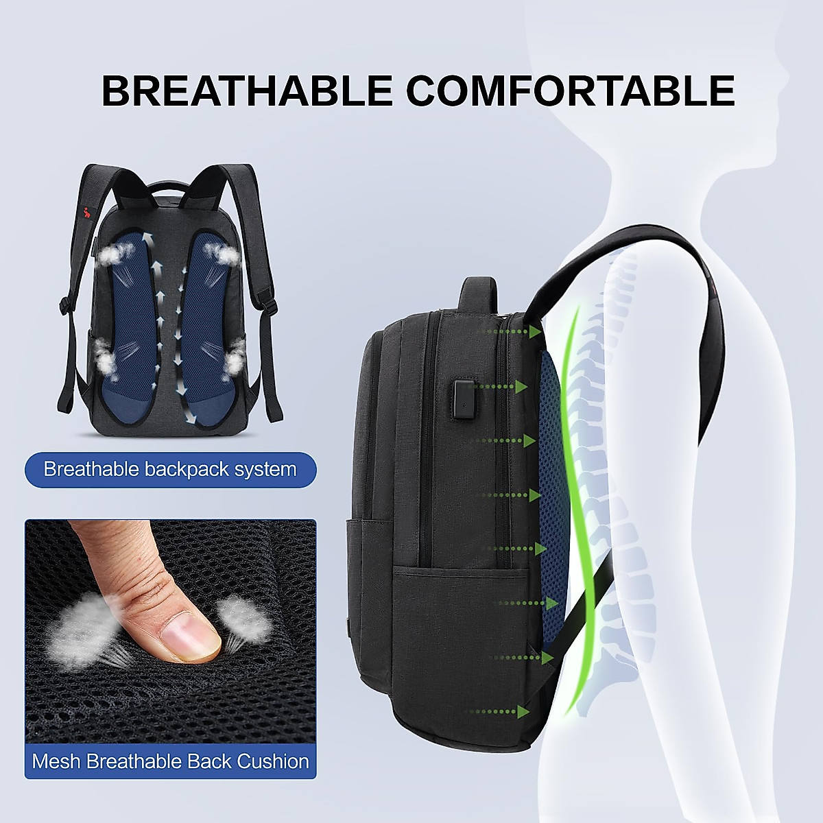 OIWAS Laptop Backpack 17 Inch for Men Business Bagpack Women Travel Daypack Large College School Bookbag Teens(Black)