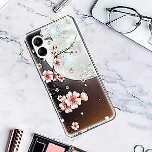 SROJDHFJB Phone Case for Samsung Galaxy A04 4G, Clear Cover for Galaxy A04 4G Dual Layer Soft Rubber Shockproof Bumper Anti-Scratch Hard PC Back, Girls Shell with Moon Sakura Dsigned