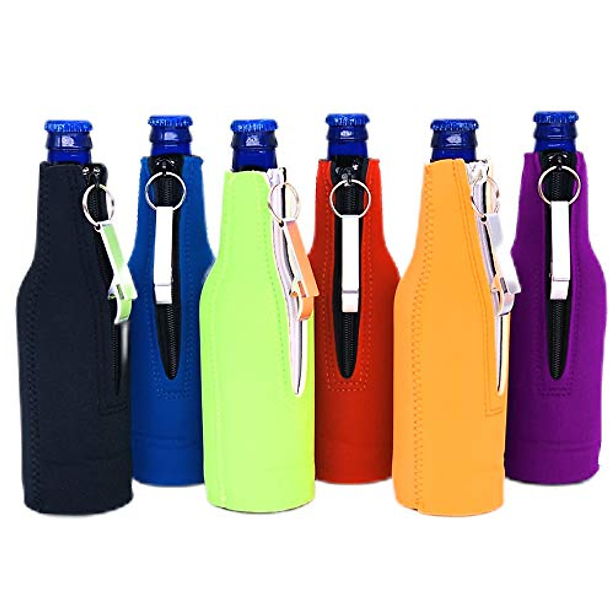 Blank Neoprene Beer Bottle Coolie with Opener (Variety Color 6 Pack)