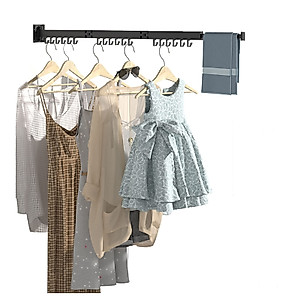 BESTHLS Wall Mounted Portable Clothes Drying Rack with Space Saver Clothes Hangers Design Universal for Balcony Mudroom Bedroom Kitchen Foldable Laundry Rack (3-Pole Black)