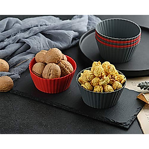 Mirenlife 12 Pack Reusable Nonstick Jumbo Silicone Baking Cups, Cupcake and Muffin Liners, 3.8 Inch Large Size, Red and Gray Colors, Round