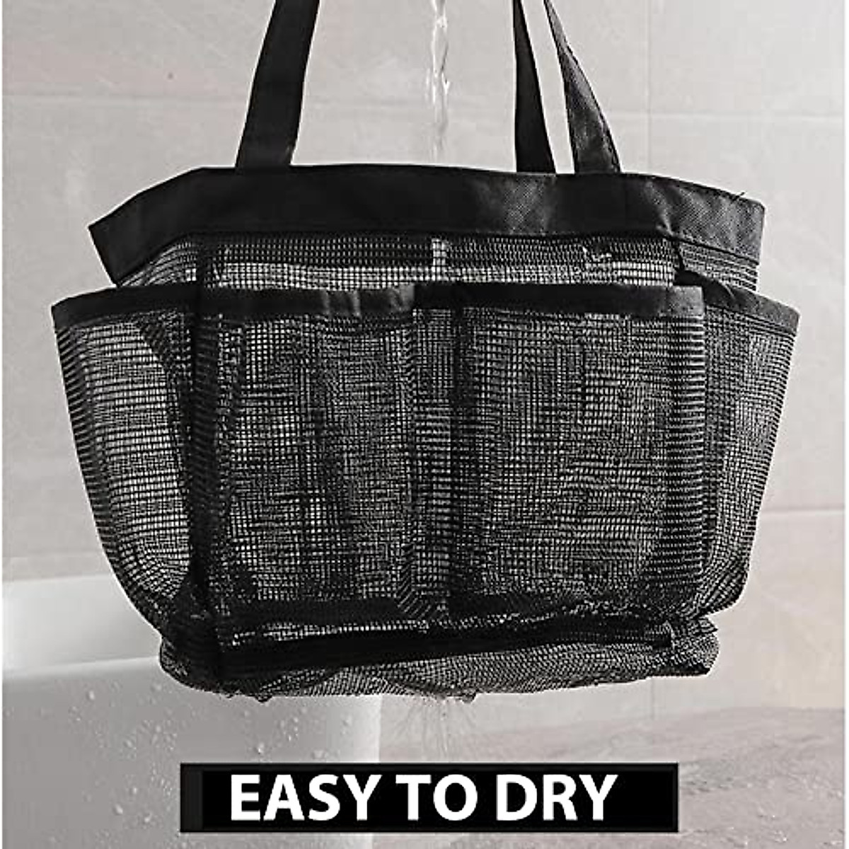 Venupple Mesh Shower Caddy with 8 Pockets, Dorm Shower Caddy Large Capacity, Bathroom Caddy Organizer, Black