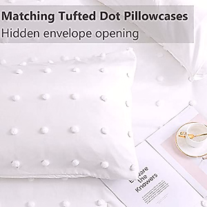 Paxrac Tuffed White Comforter Set King Size(104x90 inches), 3 Pieces- Soft Cotton Lightweight Comforter with 2 Pillowcases, Chenille Dots All Season Down Alternative Comforter Set for Bedding