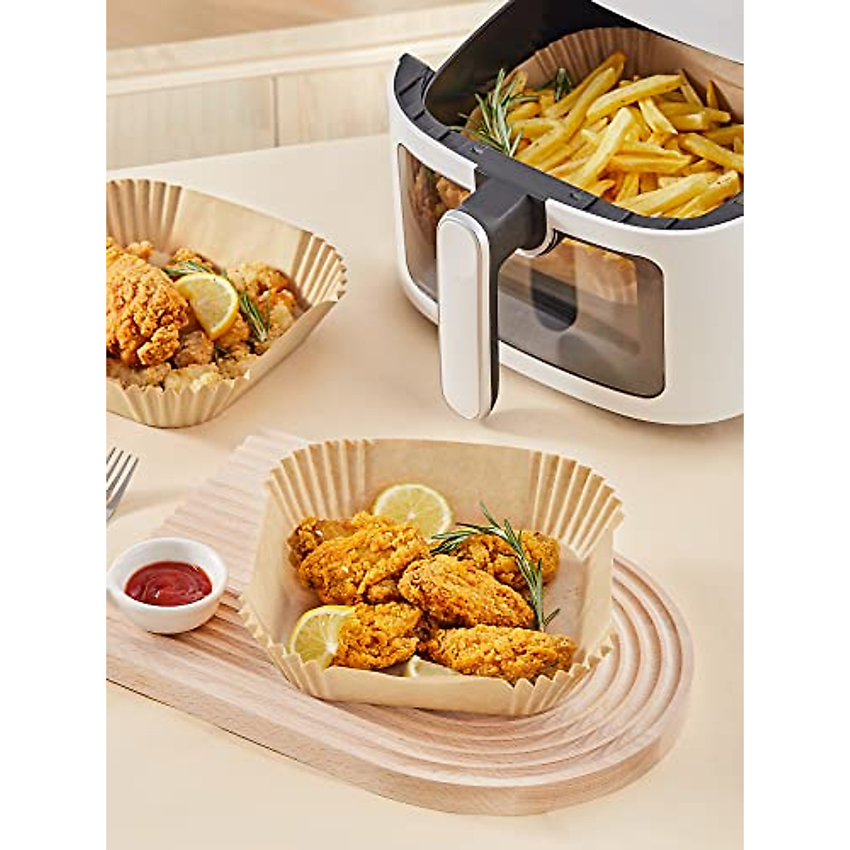 SMARTAKE Air Fryer Liners, 120 PCS Air Fryer Disposable Paper Liner, 6.1" Square Airfryer Basket Parchment Paper Liners, Non-Stick Oil-Proof for Frying Baking Roasting Oven, Fit 2-3 QT, Unbleached