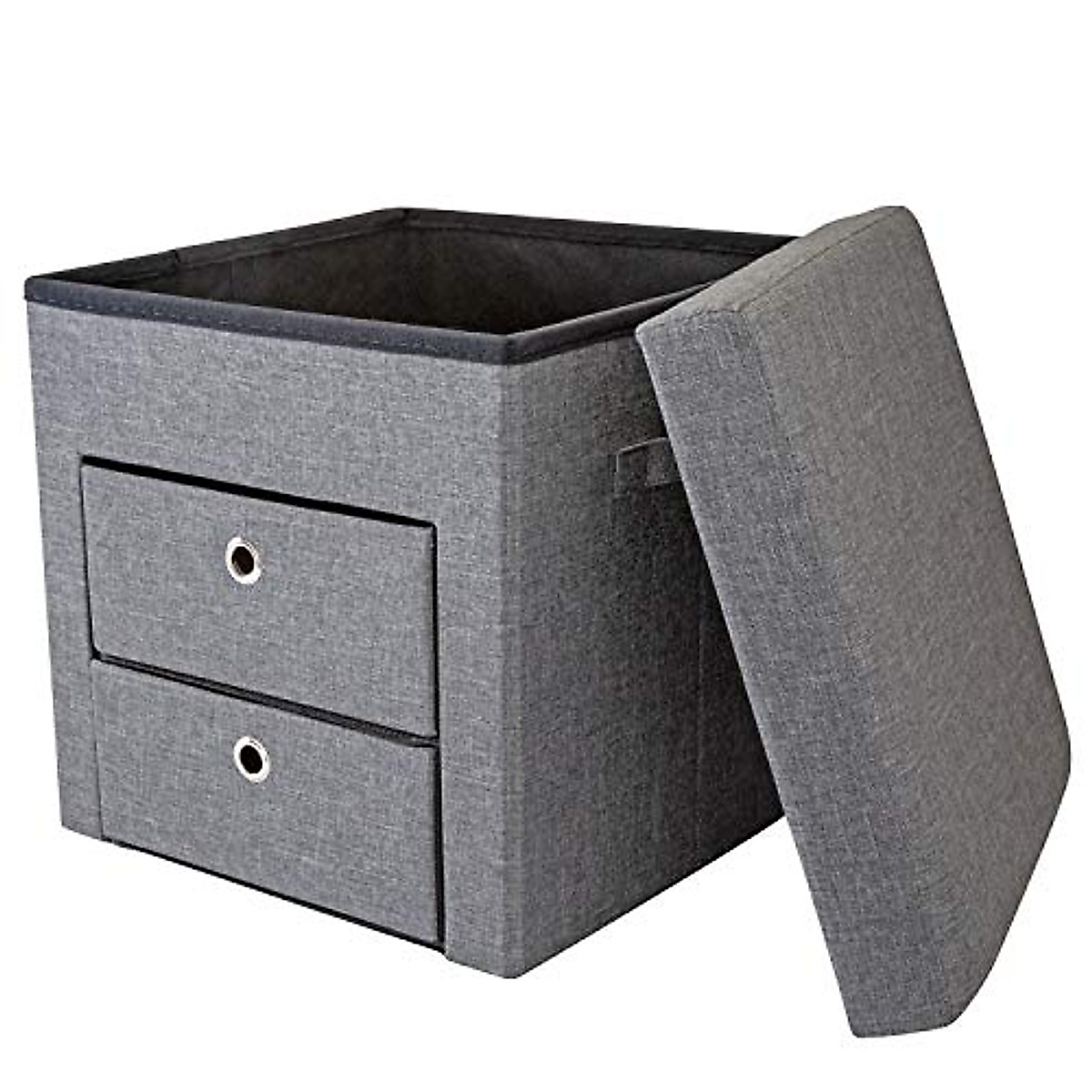 Simplify 2 Drawer Collapsible Storage Ottoman | Perfect for Gaming| Toys| Magazines| Linens| Blankets & More | Grey