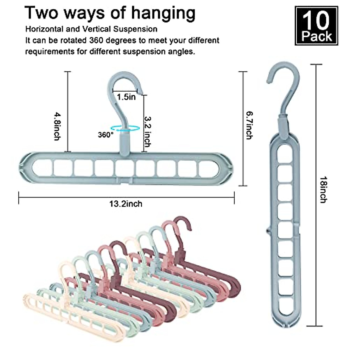 Magic Space Saving Clothes Hangers 10 Pack Cascading Hanger 9 Slots Closet Organizer Space Saver for Heavy Clothes (10)