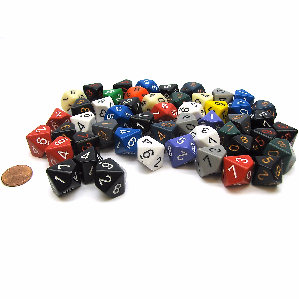 DND Dice Set-Chessex D&D Dice-16mm Assorted Opaque Plastic Polyhedral Dice Set-Dungeons and Dragons Dice Includes 50 Dice – D10