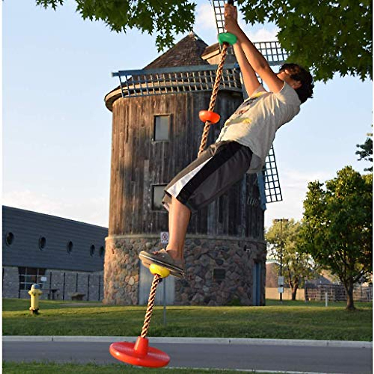 IFOYO Climbing Rope Swing for Trees, Heavy Duty Plastic Disc Swing Seat for Kids and Adults Outdoor Tree Backyard Playground Swing, Red