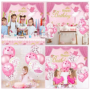 50 Pcs Ballerina Birthday Party Supplies Ballerina Tablecloths Ballet Balloon Ballerina Backdrop Tutu Girl Birthday Party Decorations Pink Ballerina Balloon Arch Kit for Baby Shower Wedding Supplies