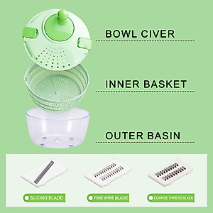 5 In 1 Salad Spinner, Large Salad Spinner with Vegetable Chopper, Drain, Bowl, And Colander, Multi-Use Lettuce Spinner, Fruit Washer, Wash, Spin and dry Salad Greens, Fruits & Vegetables (green)