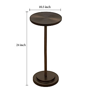 COVLON Drink Table, Carved Table Top Martini Table, Small Side Table, Weighted Base Pedestal Table for Living Room, Bedroom, Bathroom, Brown