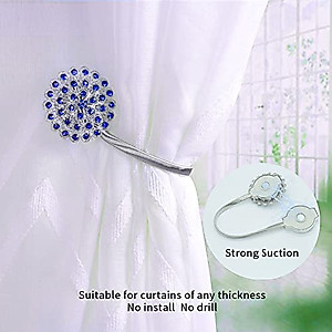Curtain TieBacks Magnetic 2 Pack Curtain Holders for Drapes 36 Crystal Elastic Rope Curtain Tie Backs for Curtain for Outdoor Indoor, Window Curtain Tiebacks Holdbacks Royal Blue