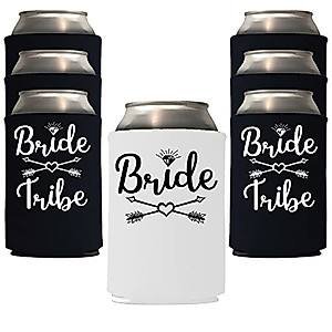 Veracco Bride and Bride Tribe Drinking Team Can Coolie Holder Bachelor Party Wedding Favors Gift For Groom Groomsmans Proposal (White/Black, 12)