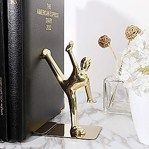 Bookends，Book Ends，Book Ends for Shelves，1 Pair Gold Bookends Stainless Steel Kung Fu Man Heavy Duty Bookends Decorative for Books Movies Home Desk Office