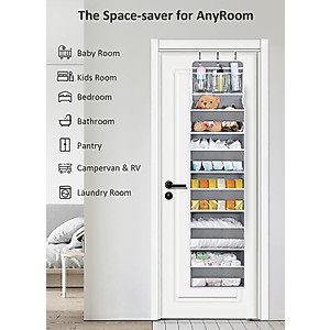 BLOROOM Over the Door Organizer Hanging Storage with 3 clear slip pockets and 5 Large Pockets 10 Side Pockets Closet Door Organizer Heavy Duty Baby Organization for Bathroom,Pantry,Bedroom,Nursery