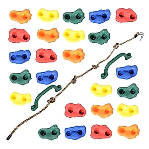 Milliard DIY Rock Climbing Holds Set with 8 Foot Knotted Rope (25 Pc. Kit) Kids Indoor and Outdoor Play Set Use, Includes Mounting Screws, Handles and Hooks.