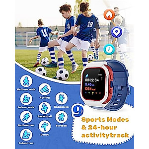 Cloudpoem Smart Watch for Kids Girls Boys, Kids Watch Fitness Tracker Watch with Pedometer Heart Rate Monitor Sleep Tracker Alarm Clocks Puzzle Games Calculator IP68 Waterproof, Kids Gift Blue