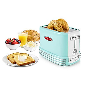 Nostalgia Retro Countertop Microwave Oven, 0.9 Cu. Ft. 800-Watts with LED Digital Display, Child Lock, Easy Clean Interior, Aqua & Retro Wide 2-Slice Toaster, Vintage Design With Crumb Tray, Aqua