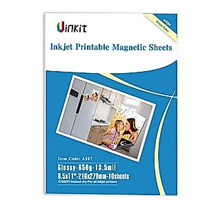 Uinkit 10 Sheets Printable Magnetic sheets Non Adhesive 13.5mil 8.5 x 11 inches Thick Magnet Glossy Photo Paper for Inkjet Printers