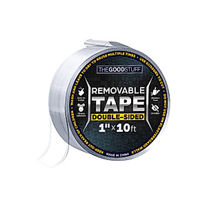 The Good Stuff Nano Double Sided Tape [1" x 10ft] - Reusable Double Sidestick Tape Heavy Duty, Strong Tape Heavy Duty for Mounting to Tiles, Wood, and Glass Walls, Rug and Carpet Tape