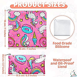 12 Pcs Reusable Snack Bags with Zipper Cute Sandwich Bags for Kids Safety Washable Reusable Pouches Double Layer Leakproof Food Storage Pouch, 2 Sizes