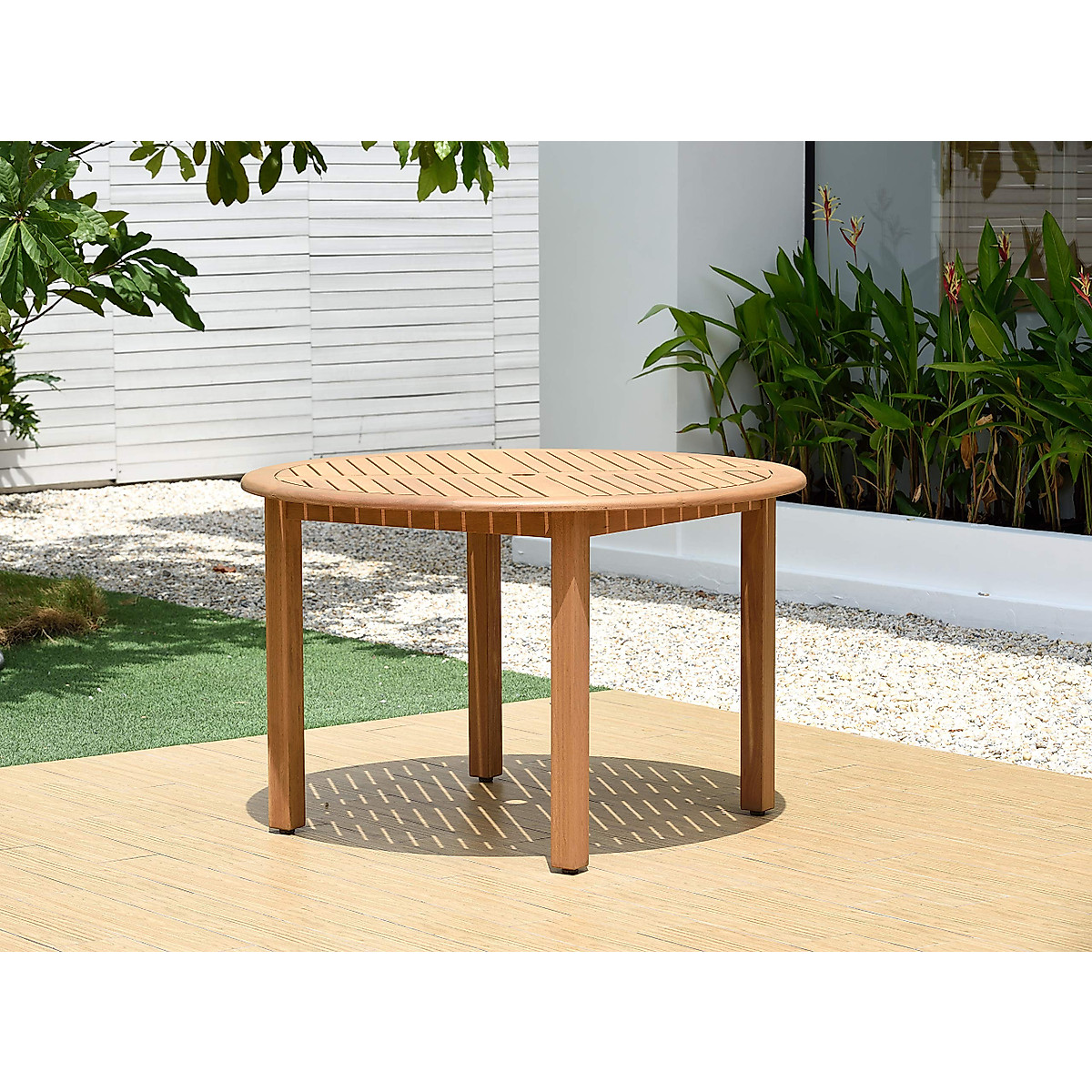 Urban Elements Nature 5-Piece Wood Patio Furniture Set | Teak Finish 100% FSC Eucalyptus | Backyard, Outside Table and Chairs, Round Outdoor Dining Set for 4, Patio Dining Set for 4 (White)