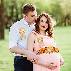 SKJIAYEE Gold Brown Maternity Sash Baby Shower Decorations, Mom to Be & Daddy to Be Corsage for Gender Reveal Party Supplies Belly Belt Gift Keepsake Pregnancy Photo Props (Pure Handmade)