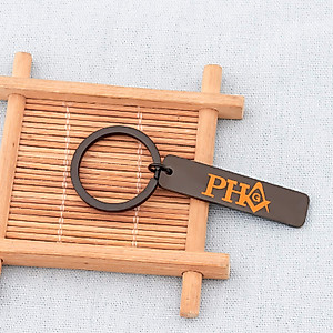 BEKECH Prince Hall Inspired Gift Freemasons Masonic Square and Compass Masonic Symbol Keychain PHA Mason Jewelry for Prince Hall Lovers Men Women (silver)