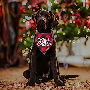 ADOGGYGO Christmas Dog Bandanas, Classic Red Green Plaid Dog Christmas Scarf Triangle Bib, Multiple Sizes Offered, Merry Bandanas for Medium Large Dogs (Large, Christmas)
