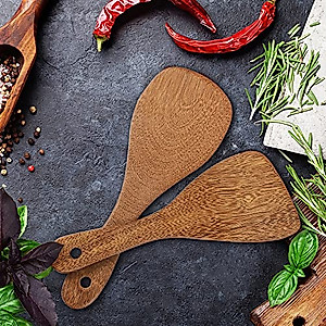 PAMISO 2 PCS Rice Paddle, Natural Wood Rice Spoon Paddle Kitchen Spatula Potato Server, 8 Inch